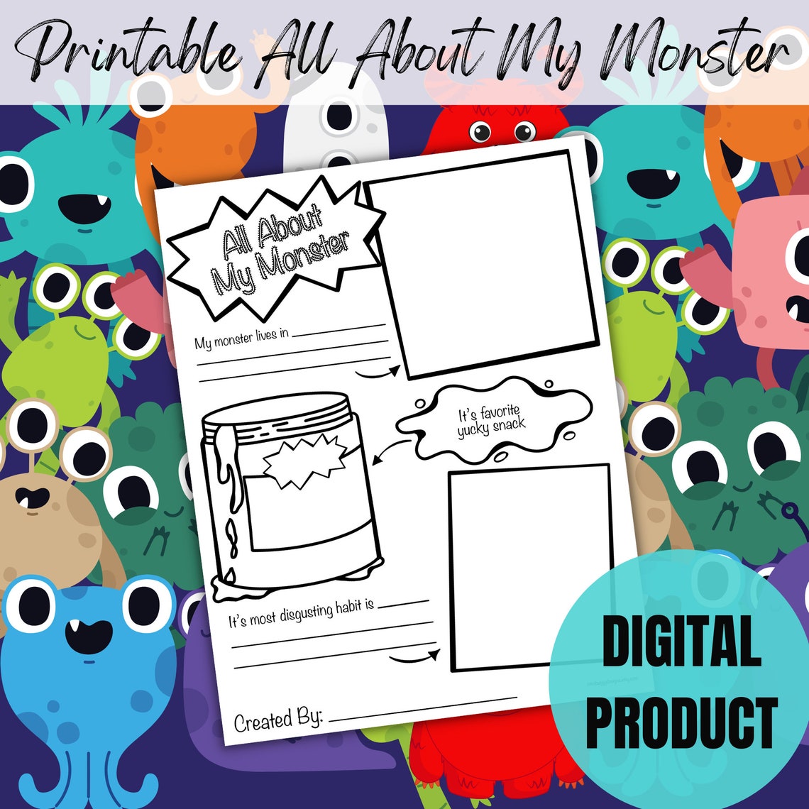 Monster Activity Sheet, All About My Monster Printable (digital ...