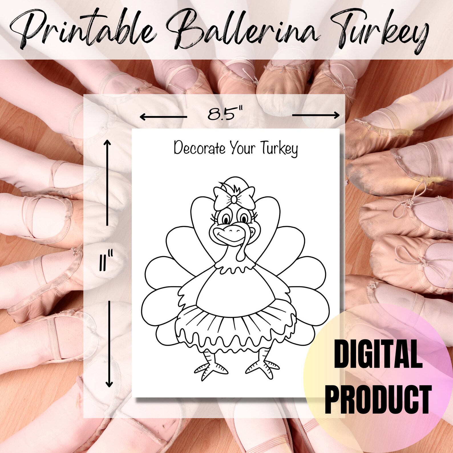 Ballerina Turkey Coloring Sheet, Thanksgiving Craft (digital Download ...