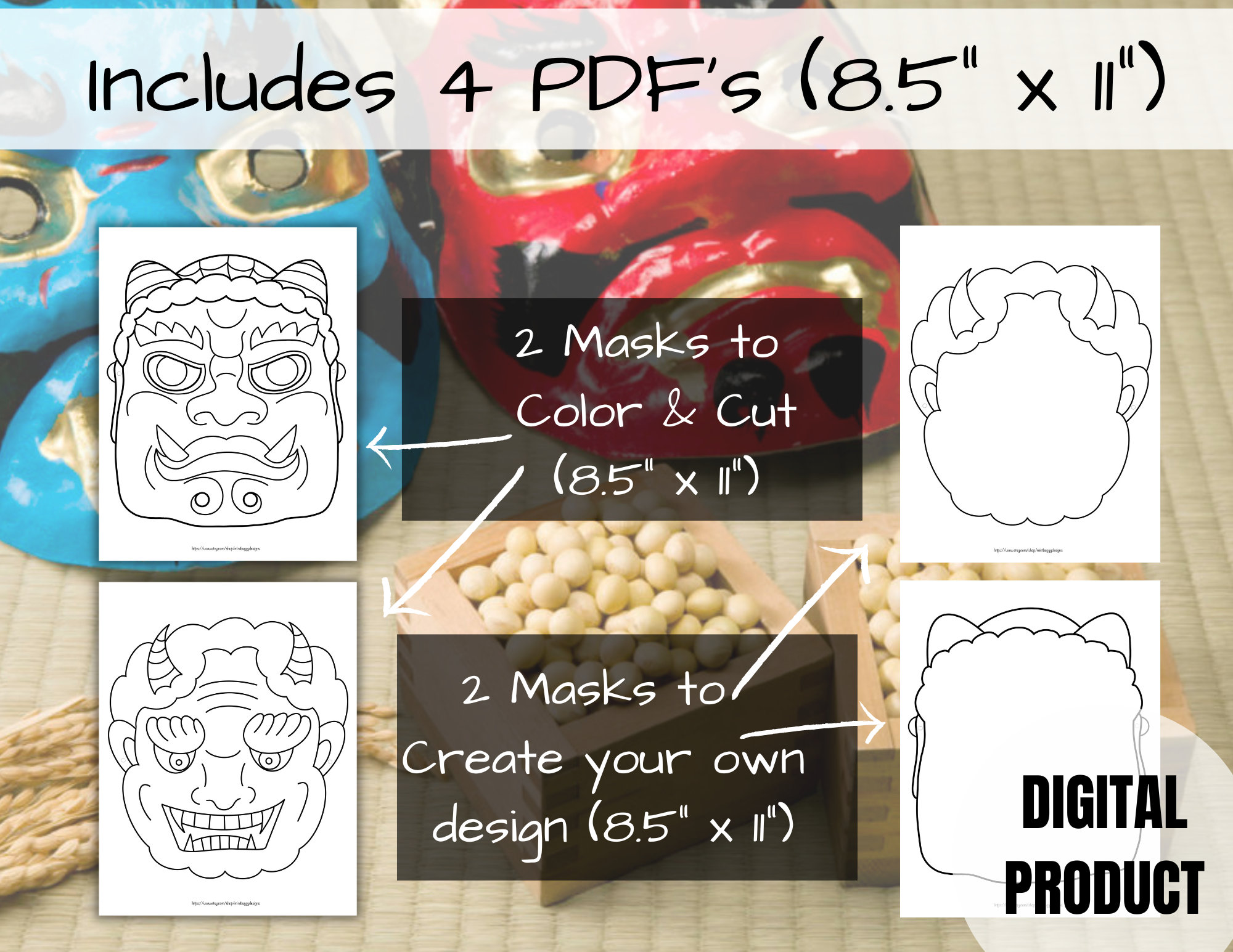 Printable Setsubun Oni Masks, Japanese Holiday, Celebrate Setsubun ...