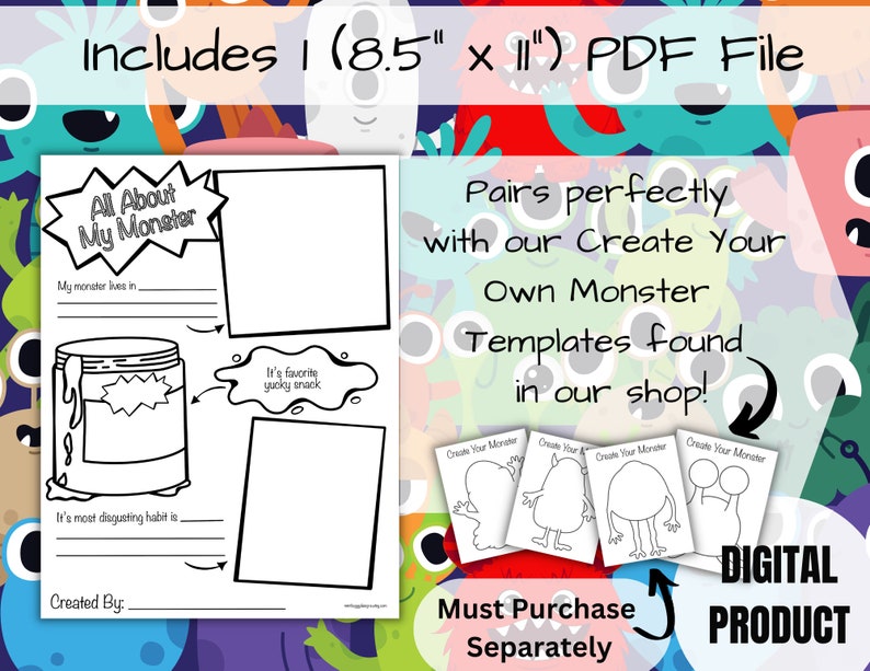 Printable All About My Monster, Monster Activity Sheet, Monster Party ...