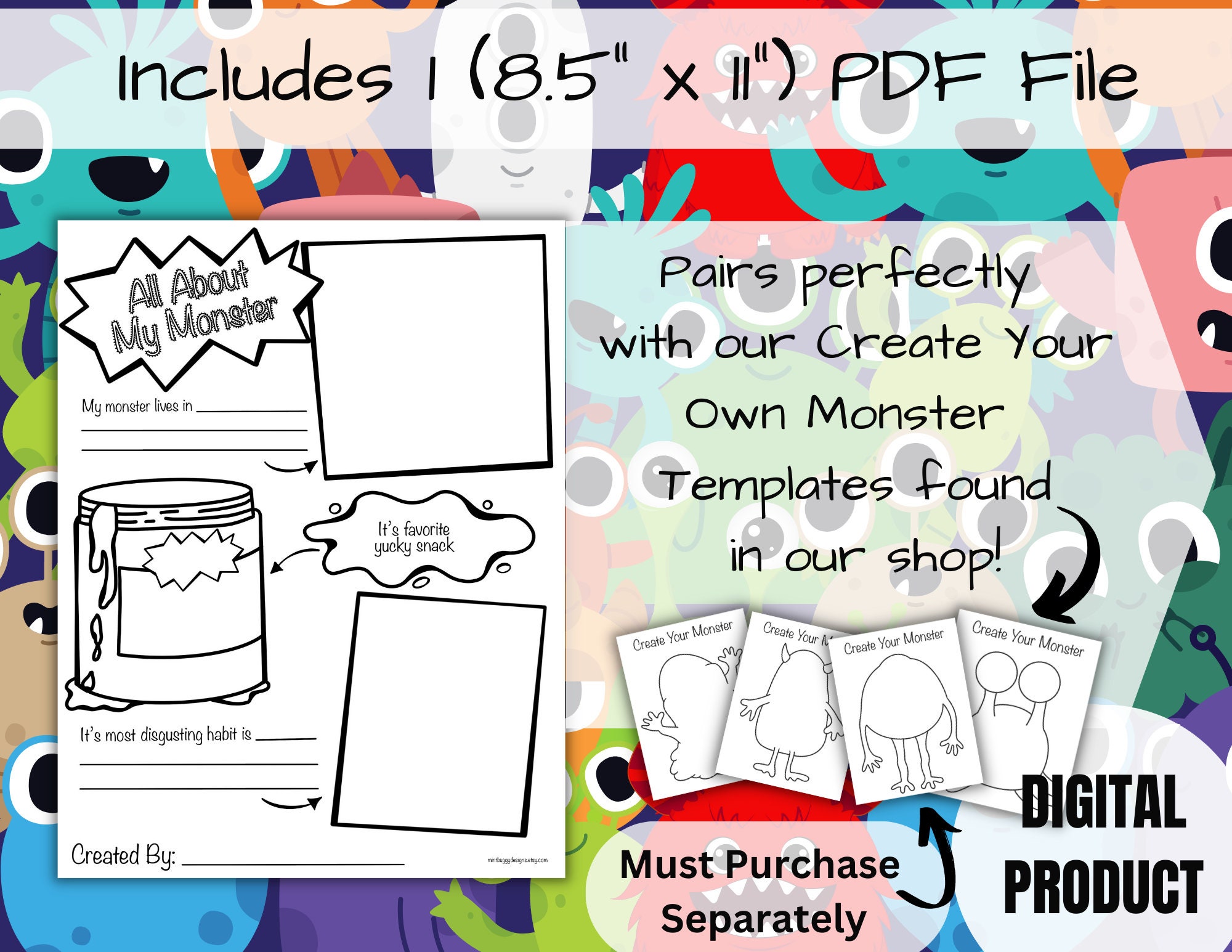 Monster Activity Sheet, All About My Monster Printable (digital ...