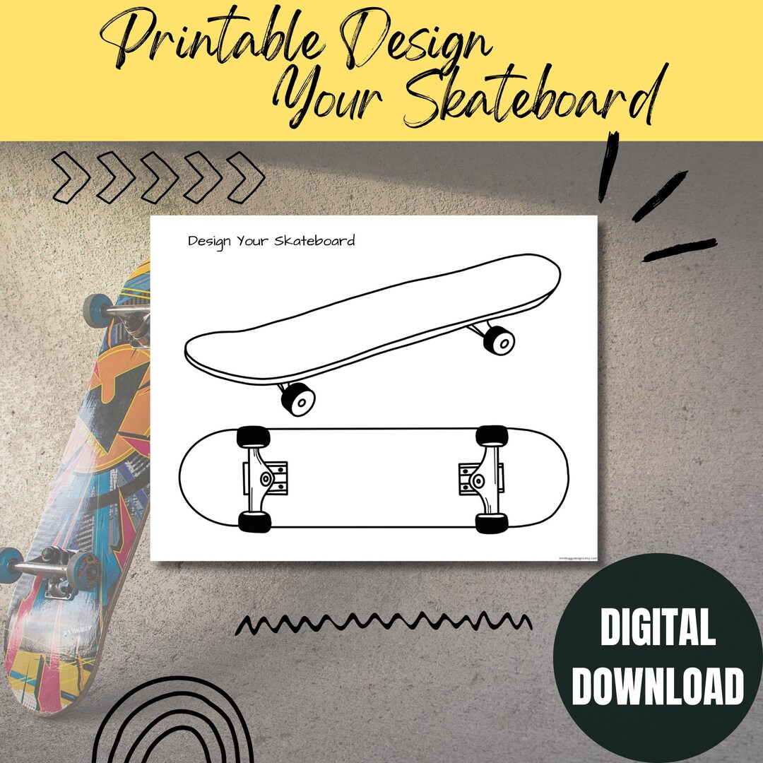 Printable Design Your Skateboard, Skateboard Birthday Party Printable ...