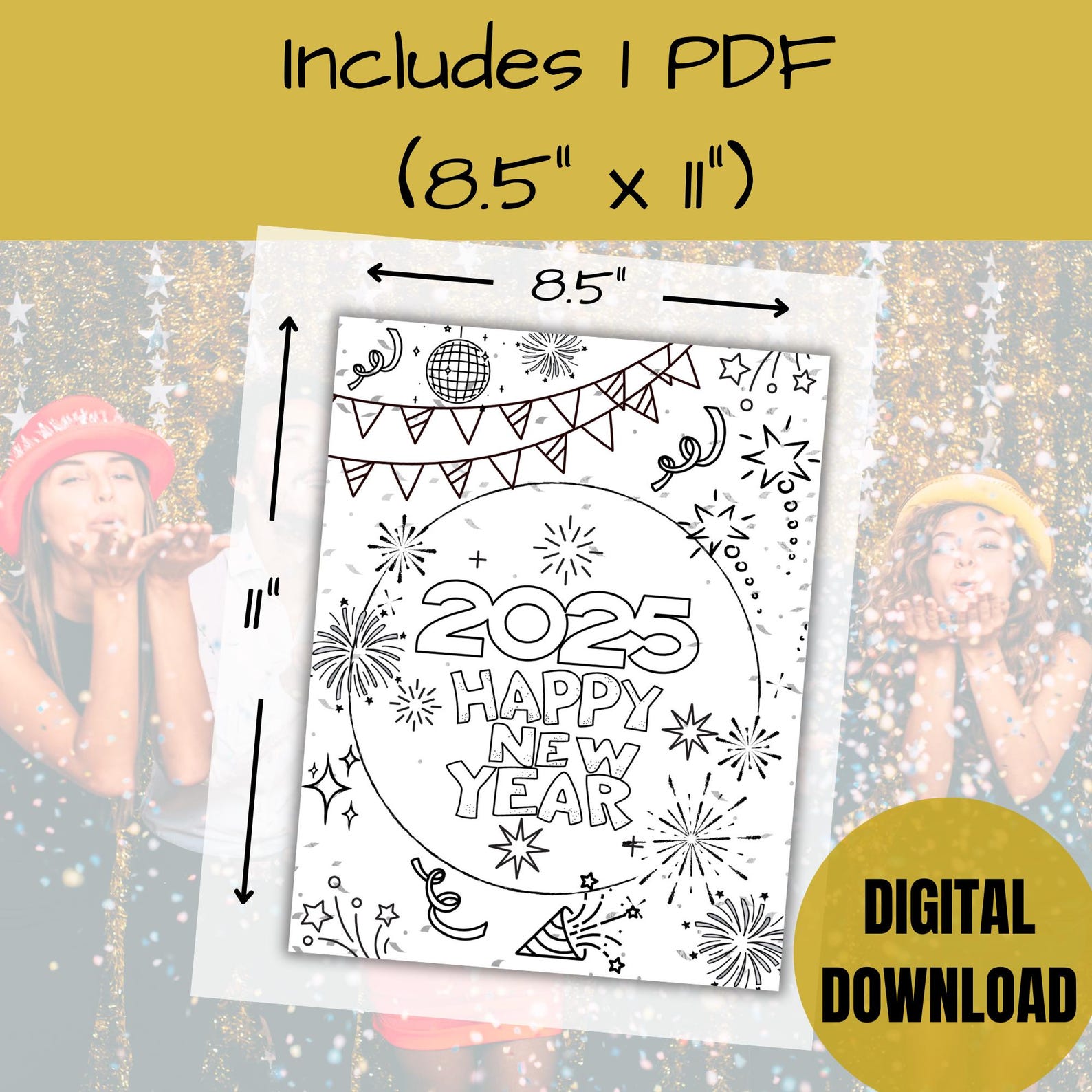 Printable 2025 Coloring Sheet, New Years Coloring Sheet, Kids New Year ...