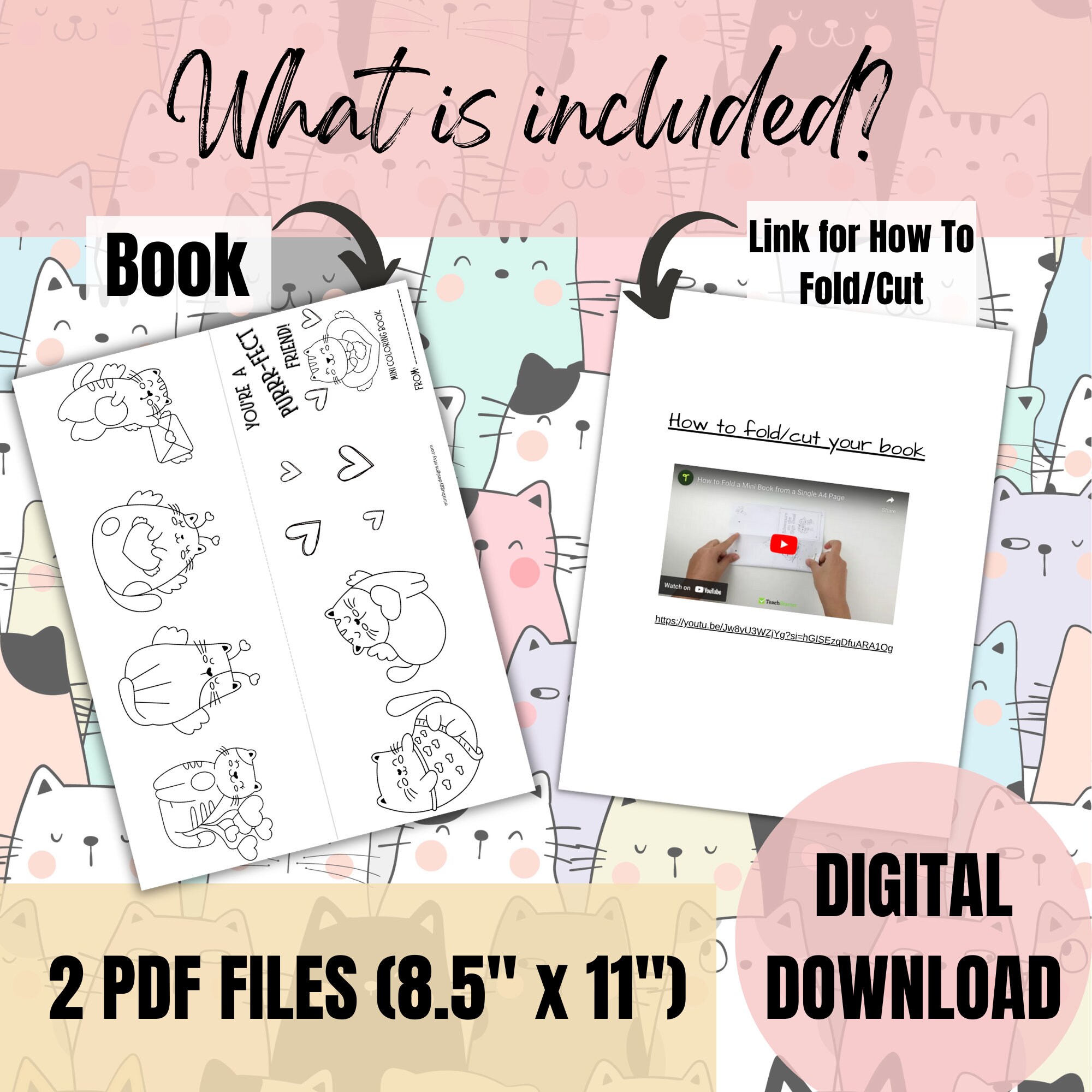 Printable Cat Themed Valentine Mini Book, Cat Valentine, Printable Cat ...