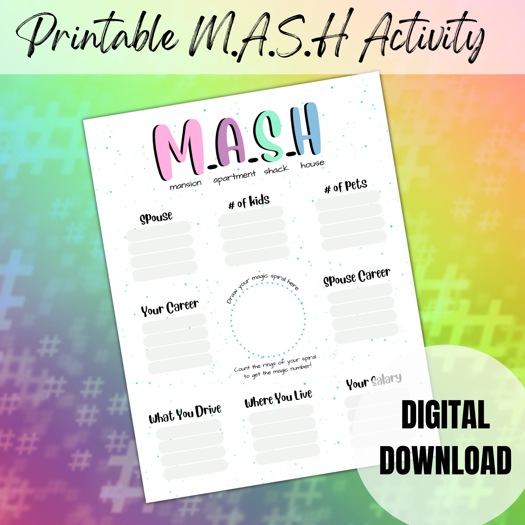 Printable MASH Activity Fun Printable for Teens MASH - Etsy