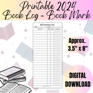 Printable 2024 Book Log Bookmark, 2024 Reading Log, Digital Download ...
