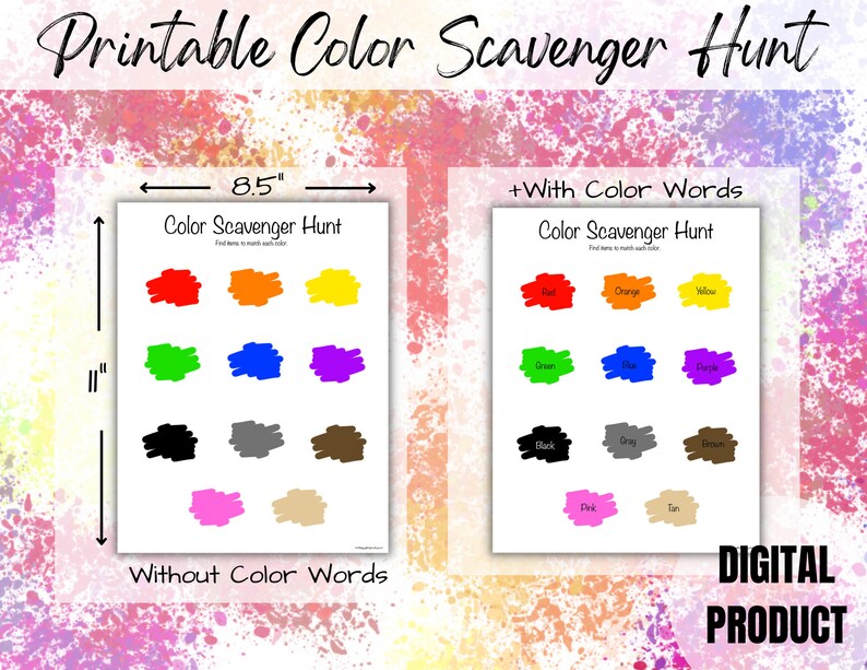 Printable Color Scavenger Hunt, Learn Colors Activity, Printable ...