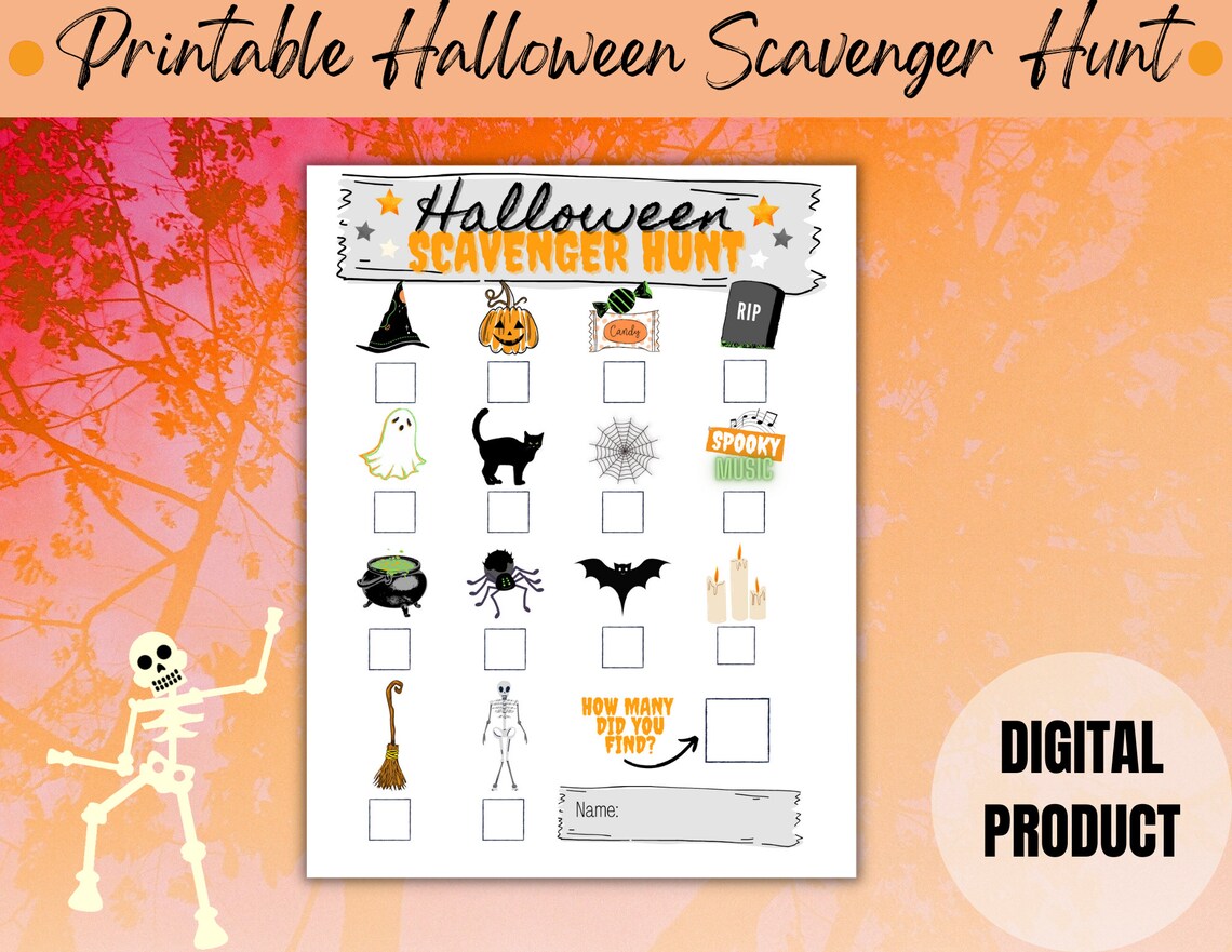Printable Halloween Scavenger Hunt Halloween Party Game Fall - Etsy