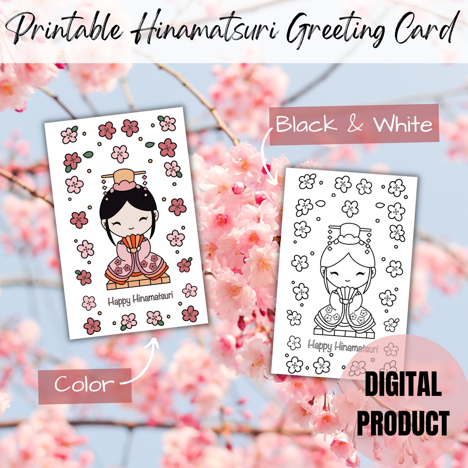 Printable Happy Hinamatsuri Greeting Card, Hinamatsuri Holiday, Girl's ...