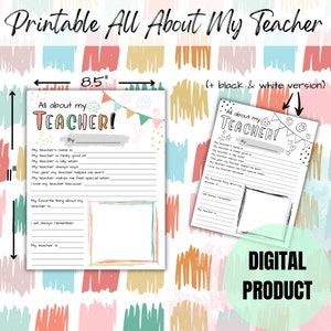 Printable All About My Teacher, Teacher Appreciation Printable, Teacher ...