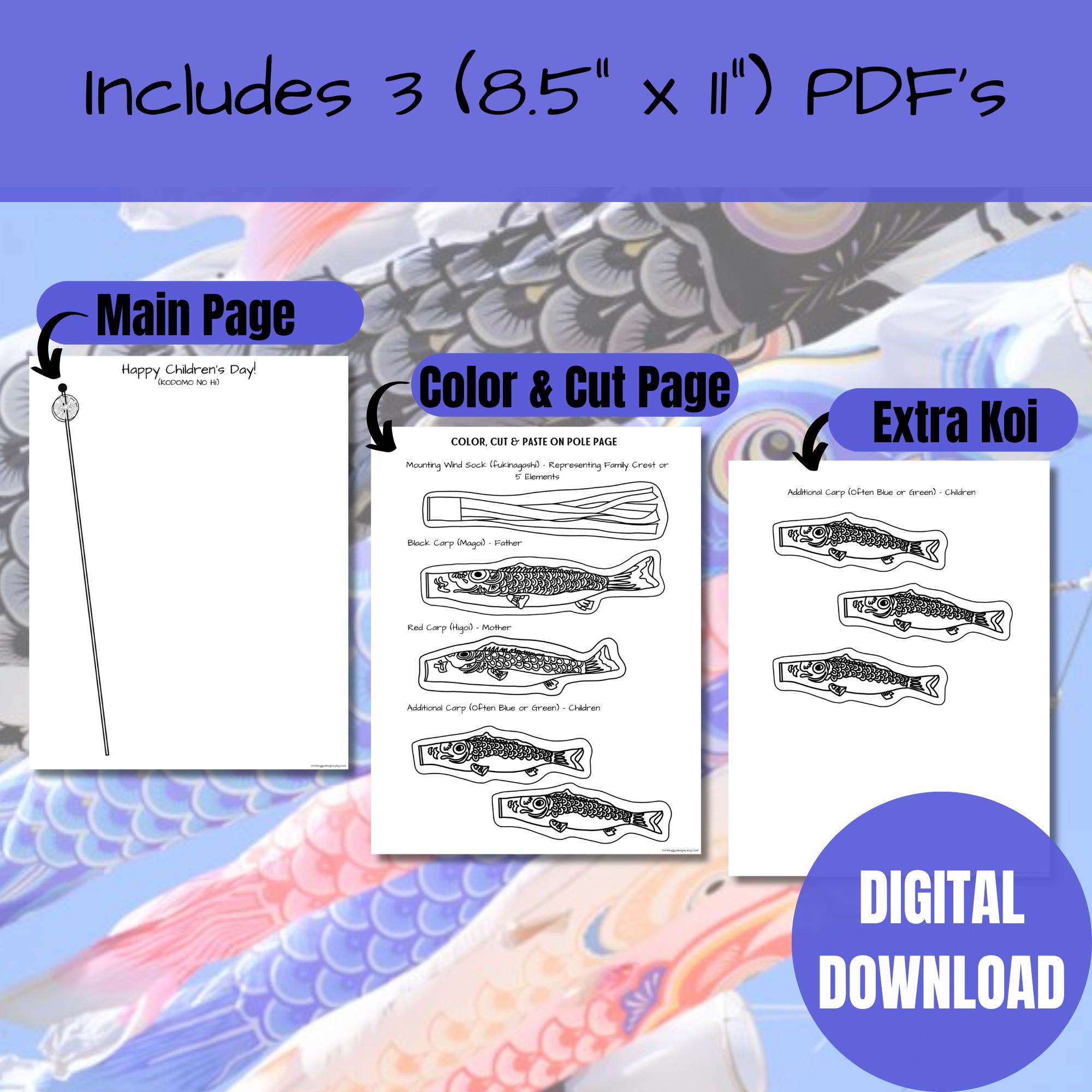 Printable Children's Day Color, Cut & Paste Worksheet, Koinobori ...