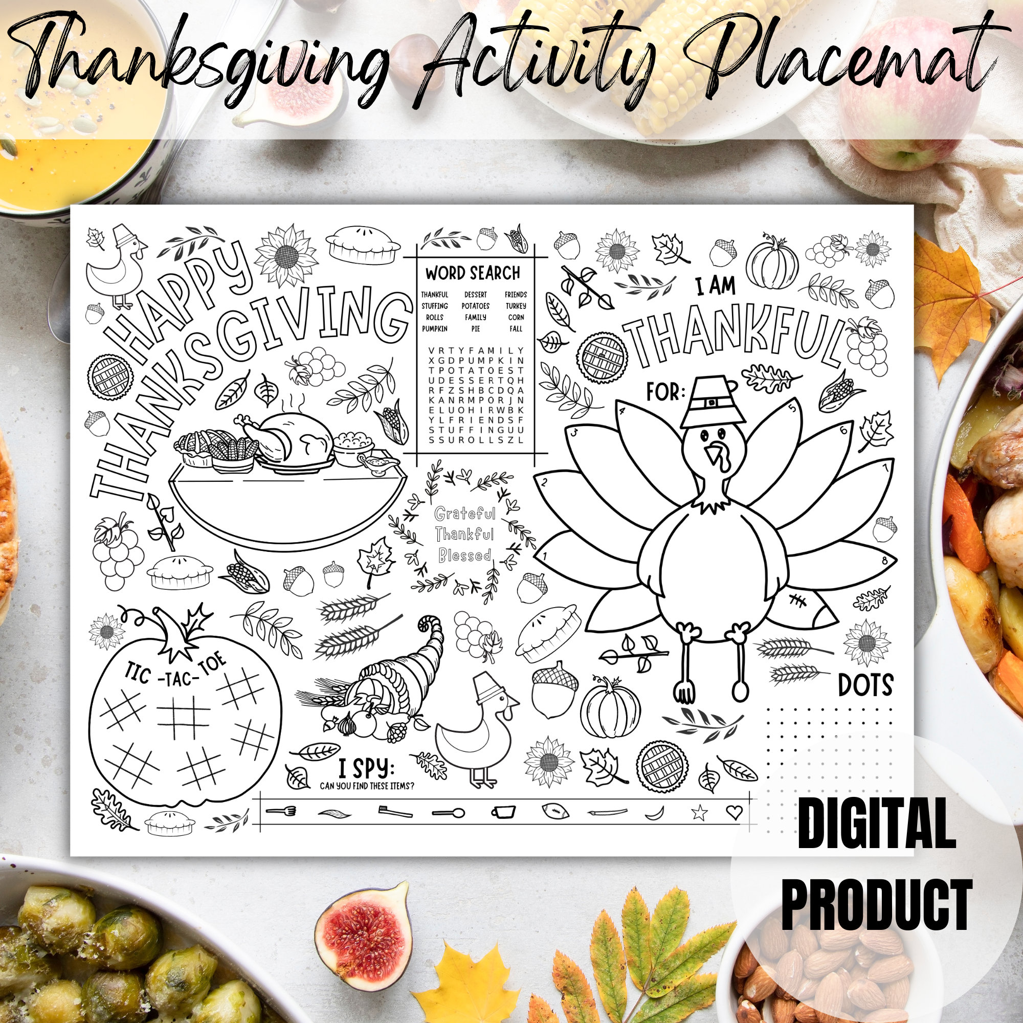 Printable Thanksgiving Activity Placemat, Thanksgiving Coloring Sheet ...