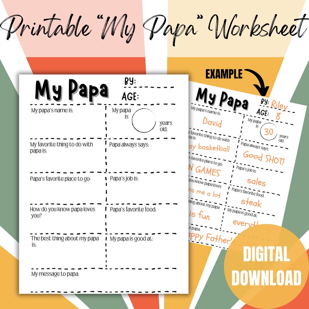 Printable Papa Worksheet, About My Papa, Gift for Papa, Father's Day ...