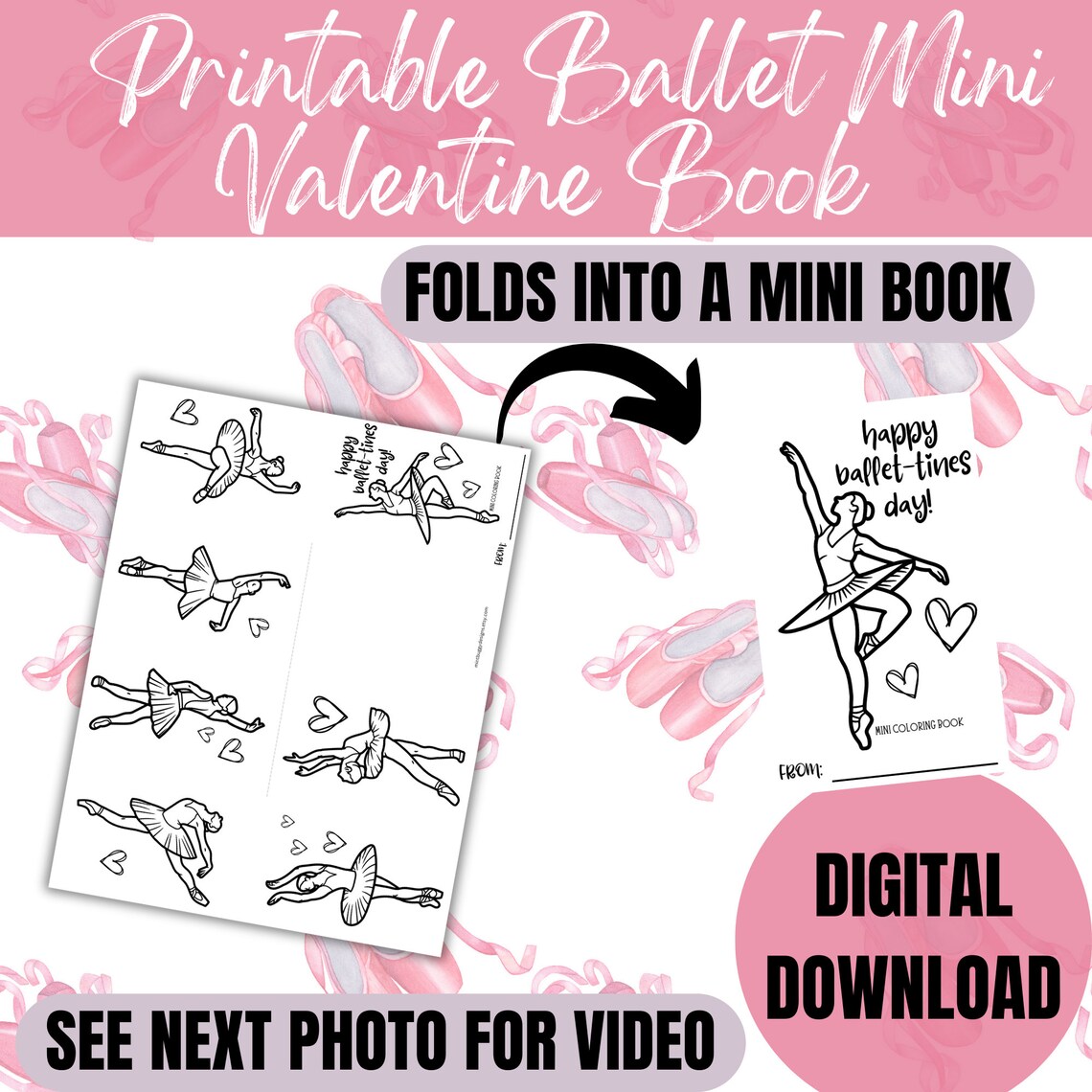 Printable Ballet Valentine Mini Book, Ballet Valentine, Printable ...