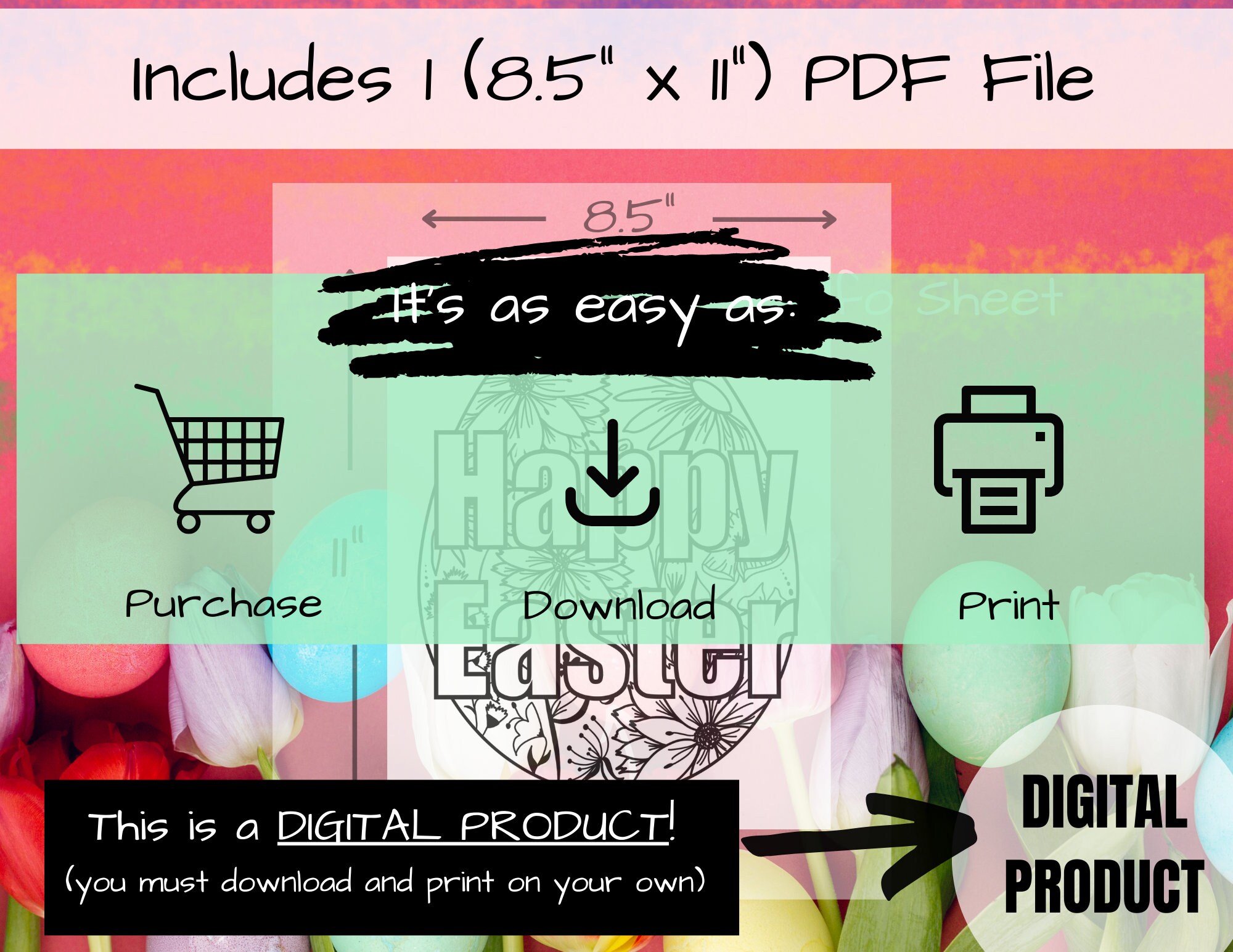 Printable Happy Easter Coloring Sheet, Easter Coloring Activity, Easter ...