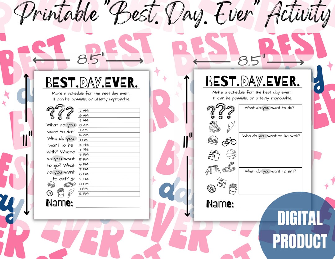 Printable best Day Ever Activity Sheet Best Day - Etsy Canada