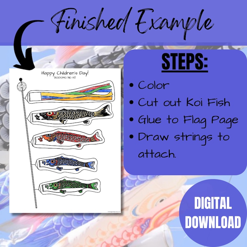Printable Children's Day Color, Cut & Paste Worksheet, Koinobori ...