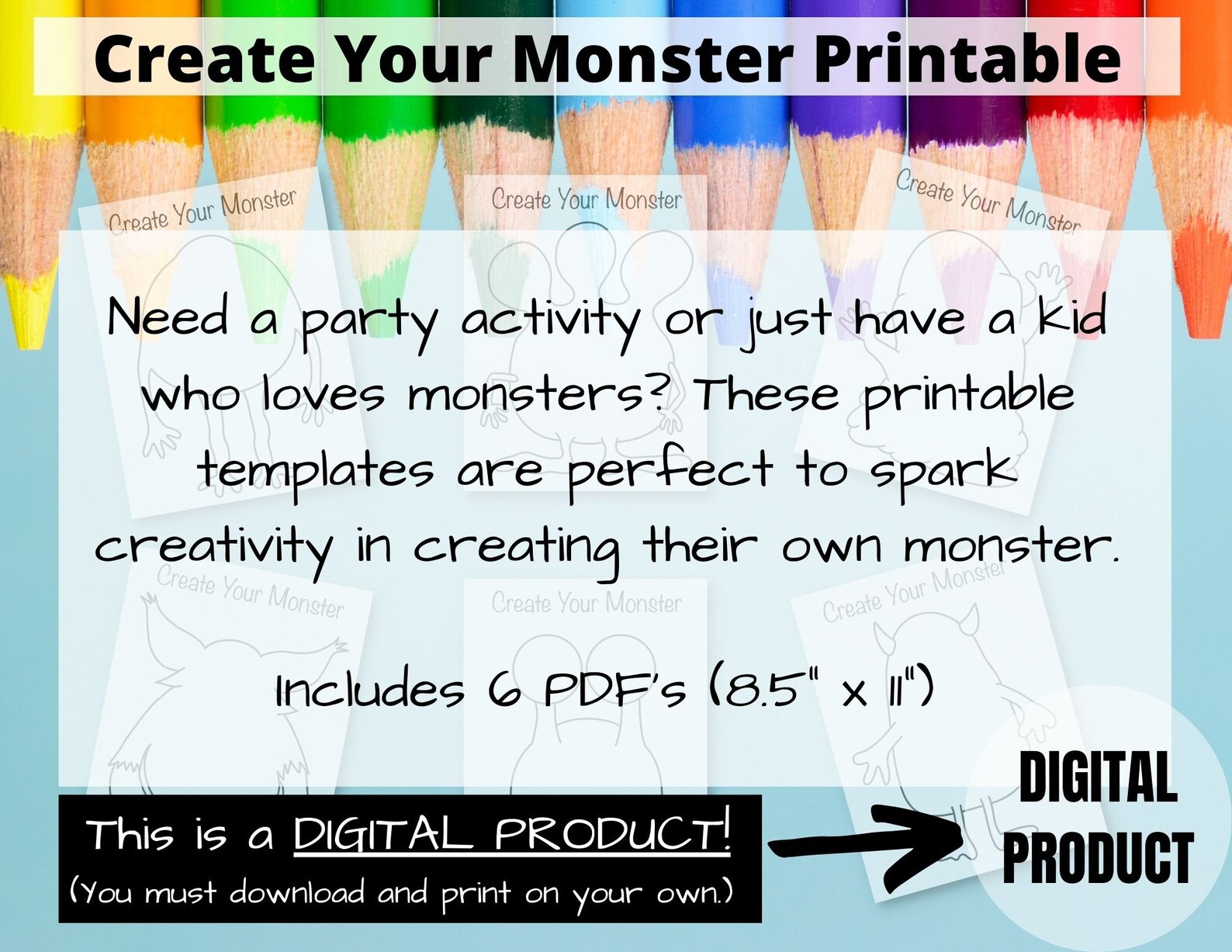 Printable Create Your Monster Template, Monster Party Coloring Sheets ...