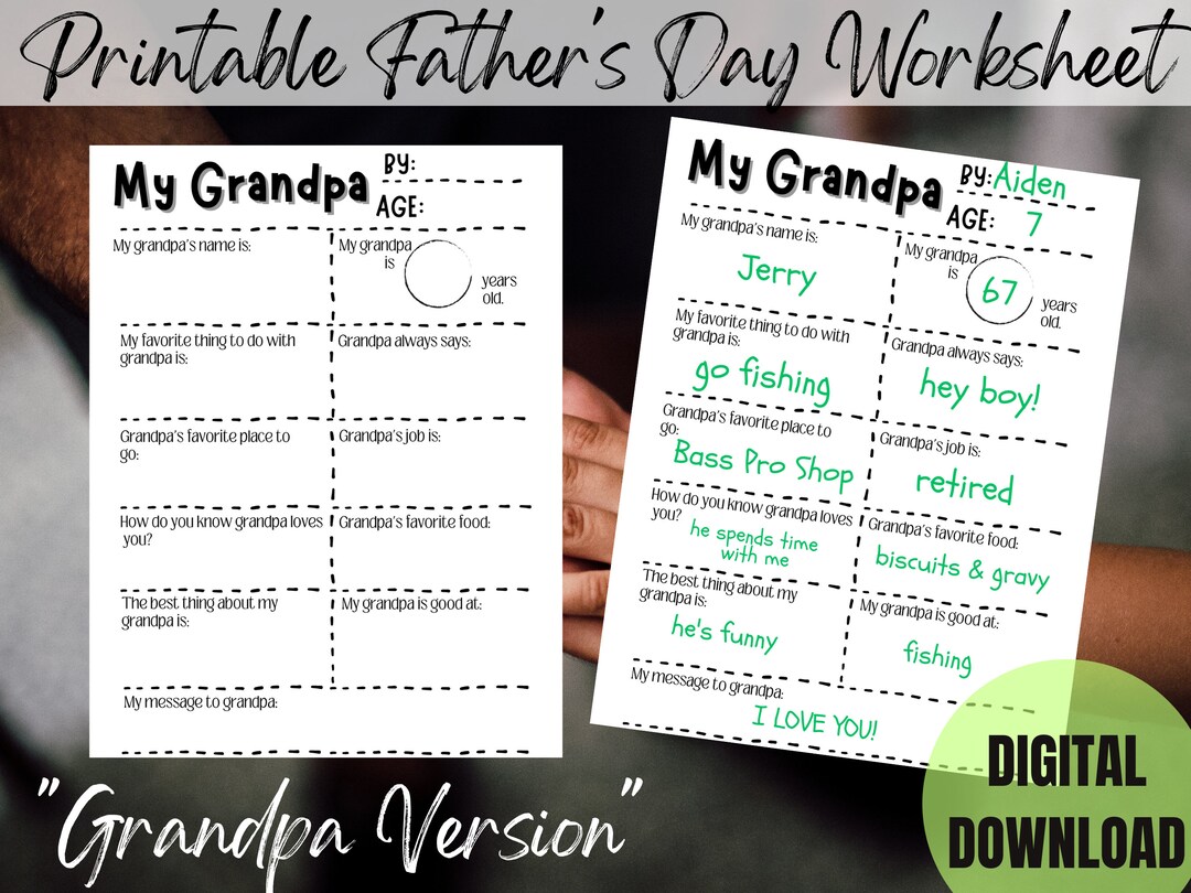 Printable Father's Day Worksheet, About My Grandpa, Gift for Grandpa ...