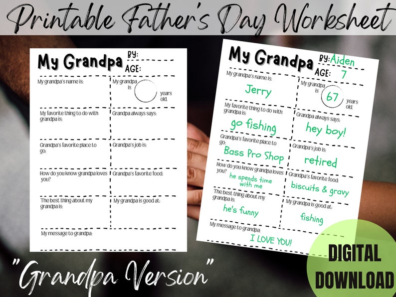 Printable Father's Day Worksheet About My Grandpa Gift - Etsy