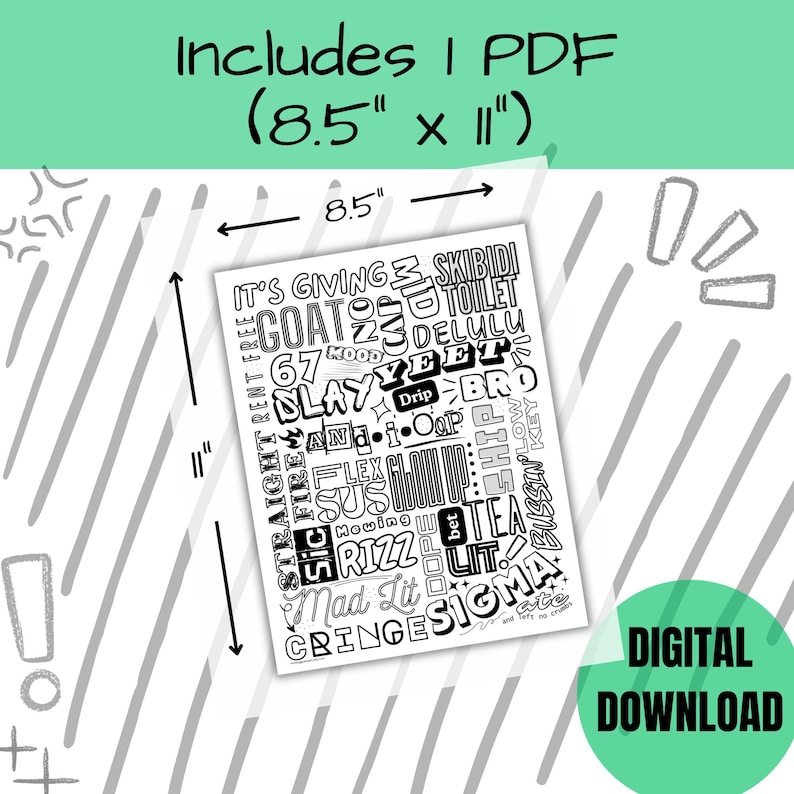 Teen Slang Coloring Page, Gen Z Slang Birthday Printable, Middle School ...