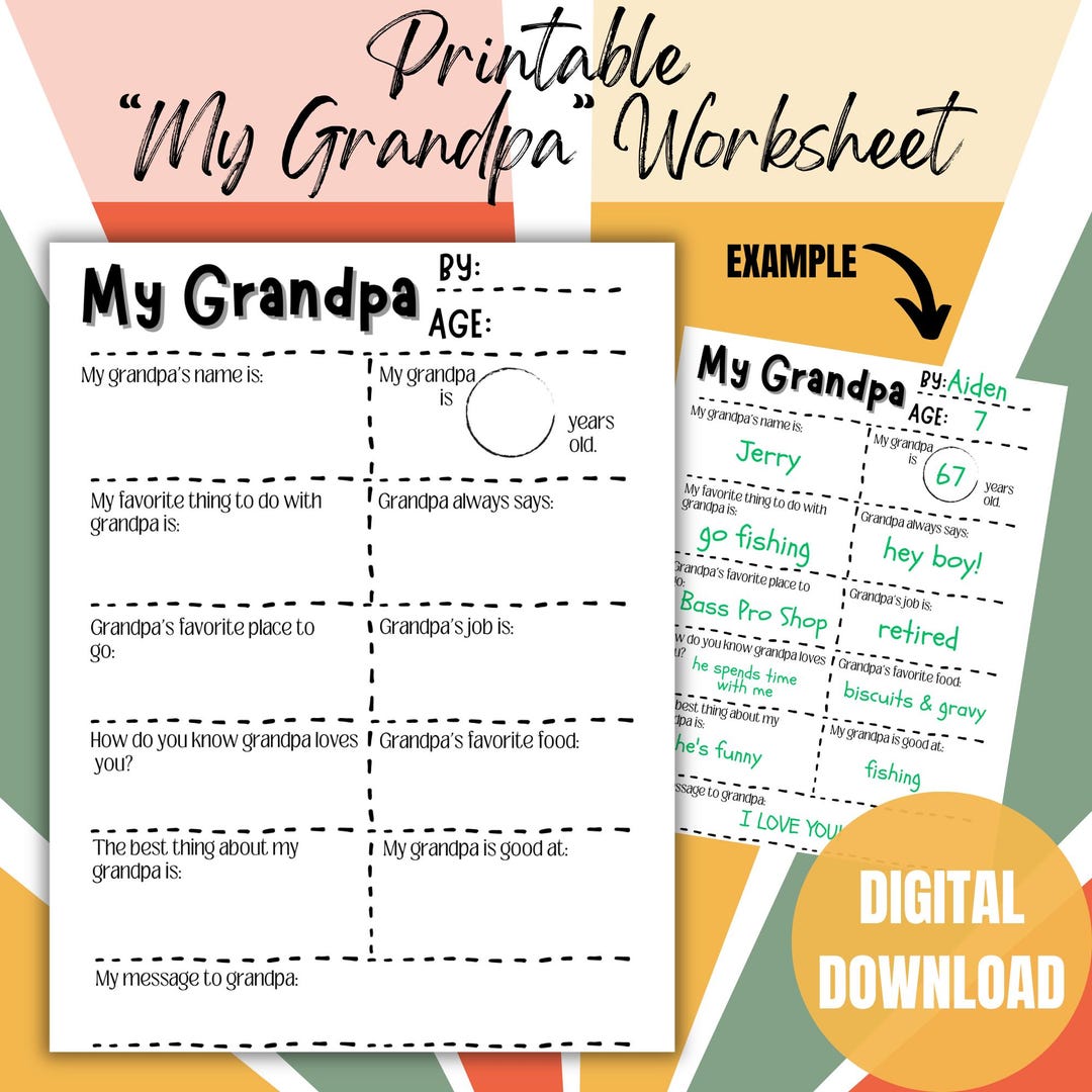 Printable Father's Day Worksheet, About My Grandpa, Gift for Grandpa ...