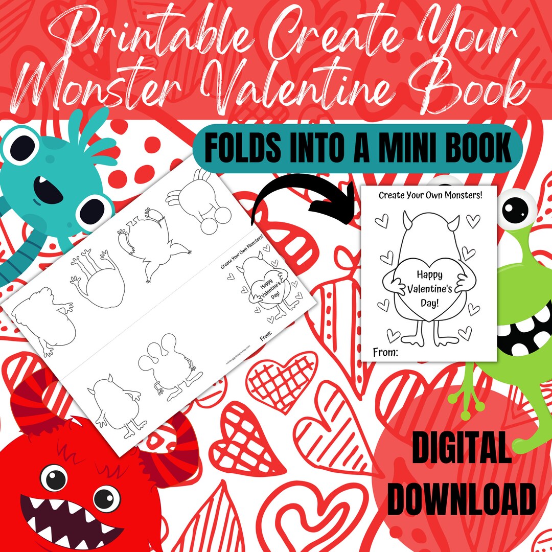 Printable Create Your Monster Valentine Mini Book, Monster Valentine ...