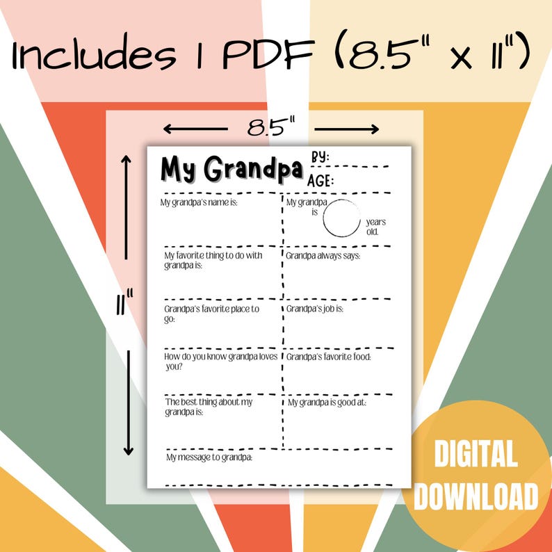 Printable Father's Day Worksheet, About My Grandpa, Gift for Grandpa ...