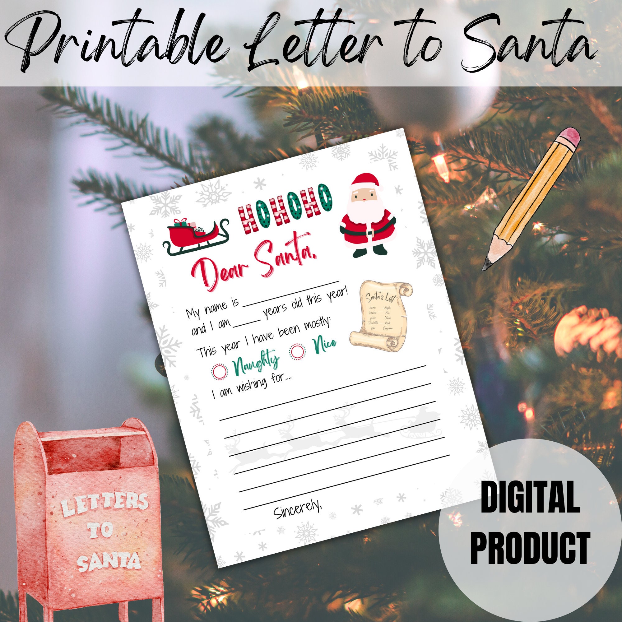 Printable Dear Santa Letter Template Christmas Wish List - Etsy