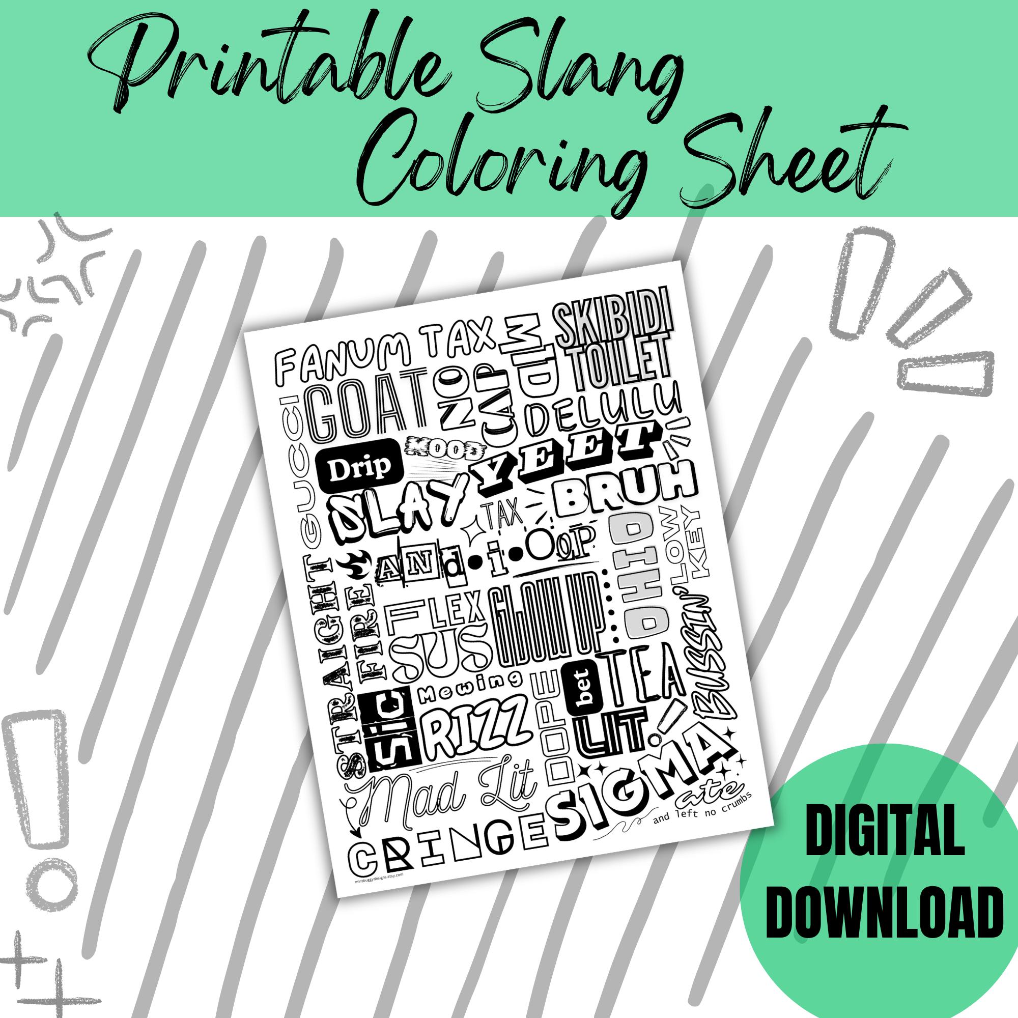 Teen Slang Coloring Page, Gen Z Slang Birthday Printable, Middle School ...