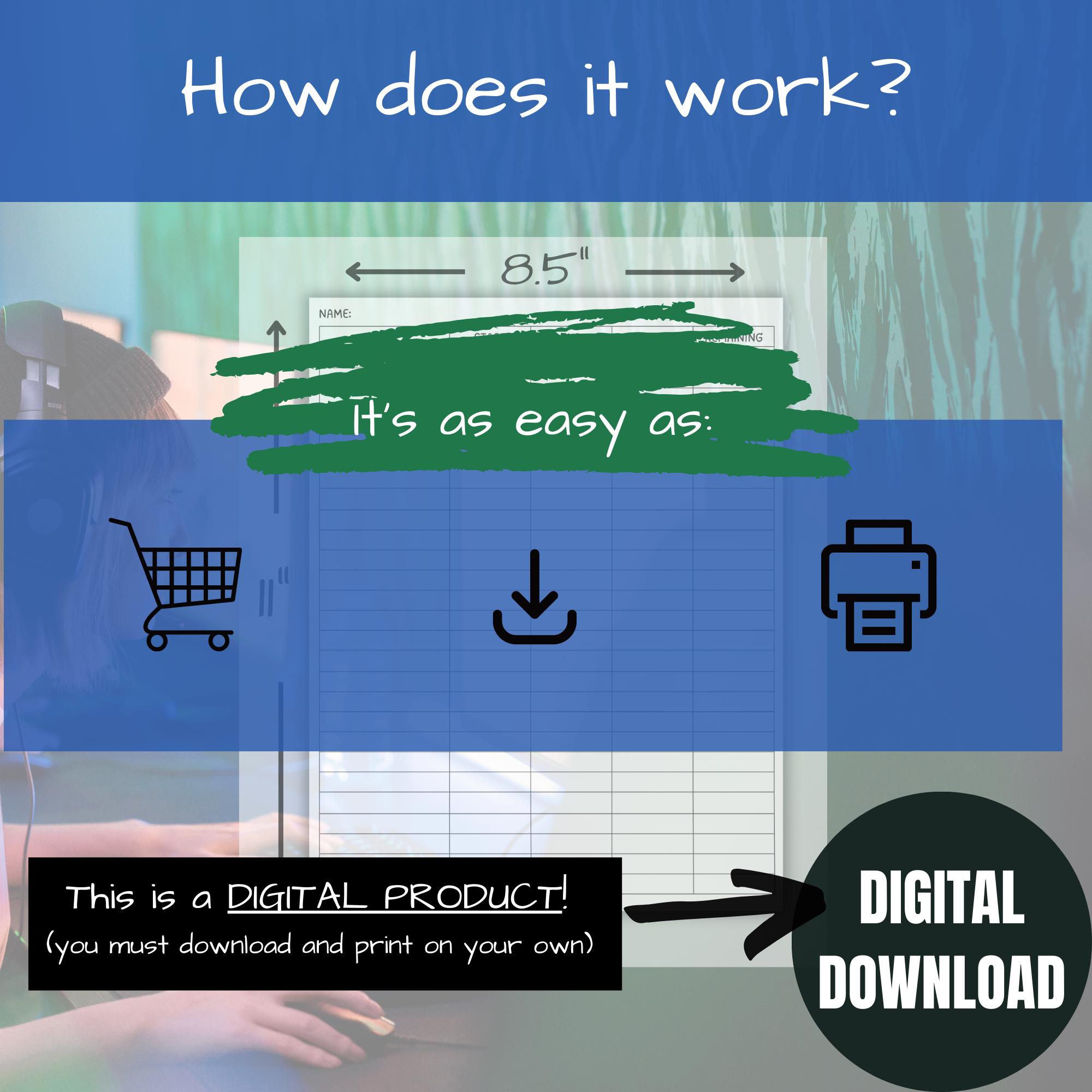 Printable Electronics Use Log Sheet, Electronics Tracker, Printable ...