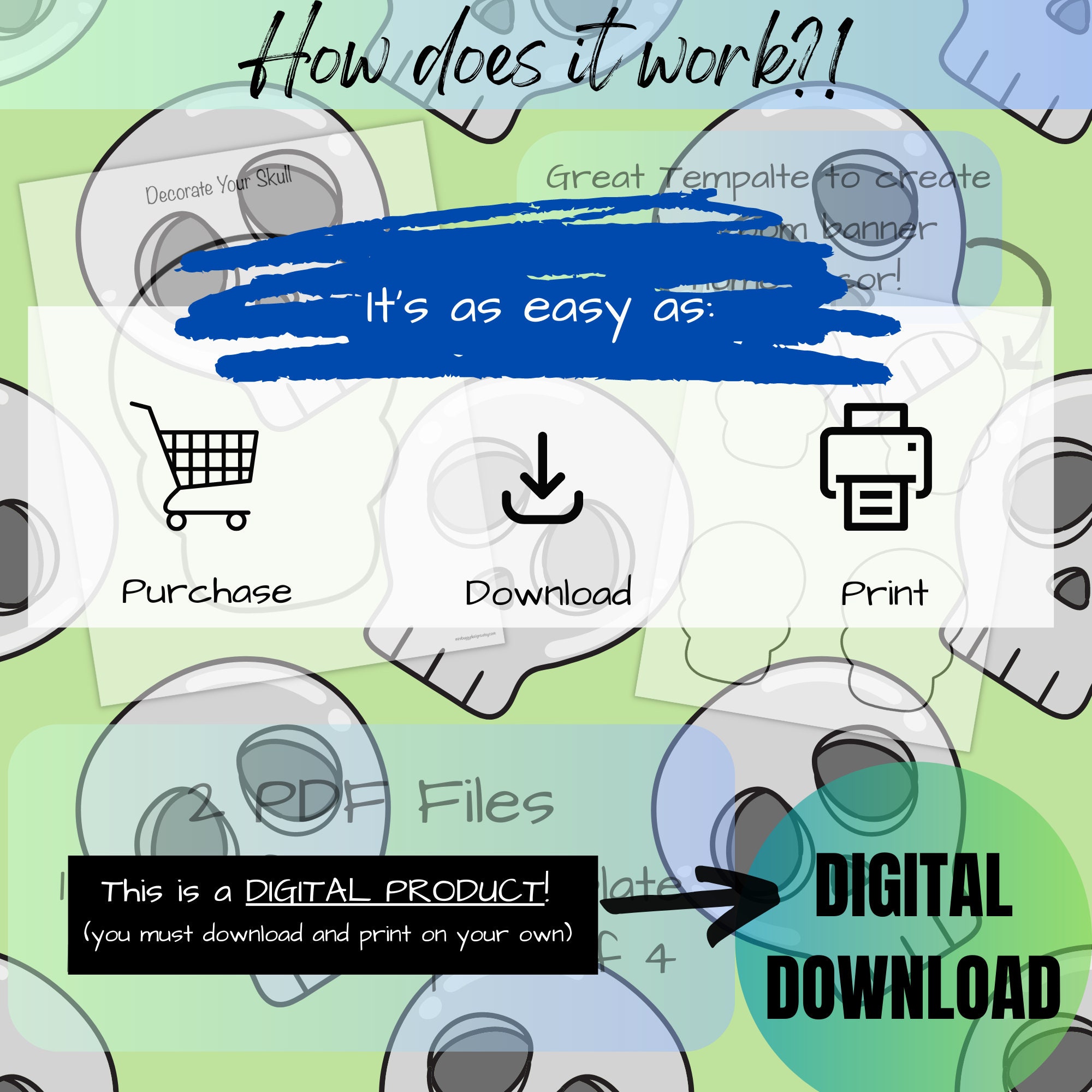 Printable Skull Decorating Template, Halloween Activity (digital ...