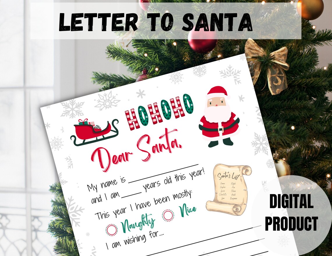 Printable Dear Santa Letter Template Christmas Wish List - Etsy