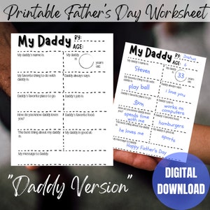 Printable Daddy Worksheet, About My Daddy, Gift for Daddy, Father's Day ...