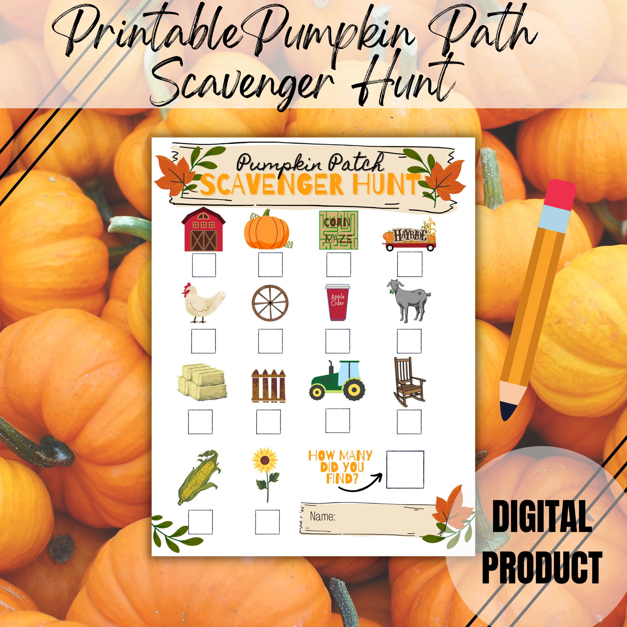 Printable Pumpkin Patch Scavenger Hunt, Fall Family Fun, Pumpkin Farm ...