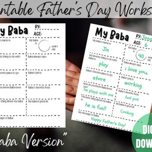 Printable Father's Day Worksheet About My Baba Gift for - Etsy