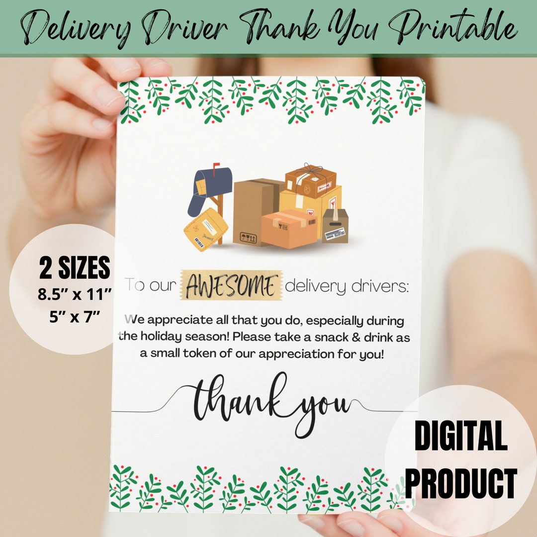 Delivery Driver Thank You Printable, Delivery Driver Appreciation ...