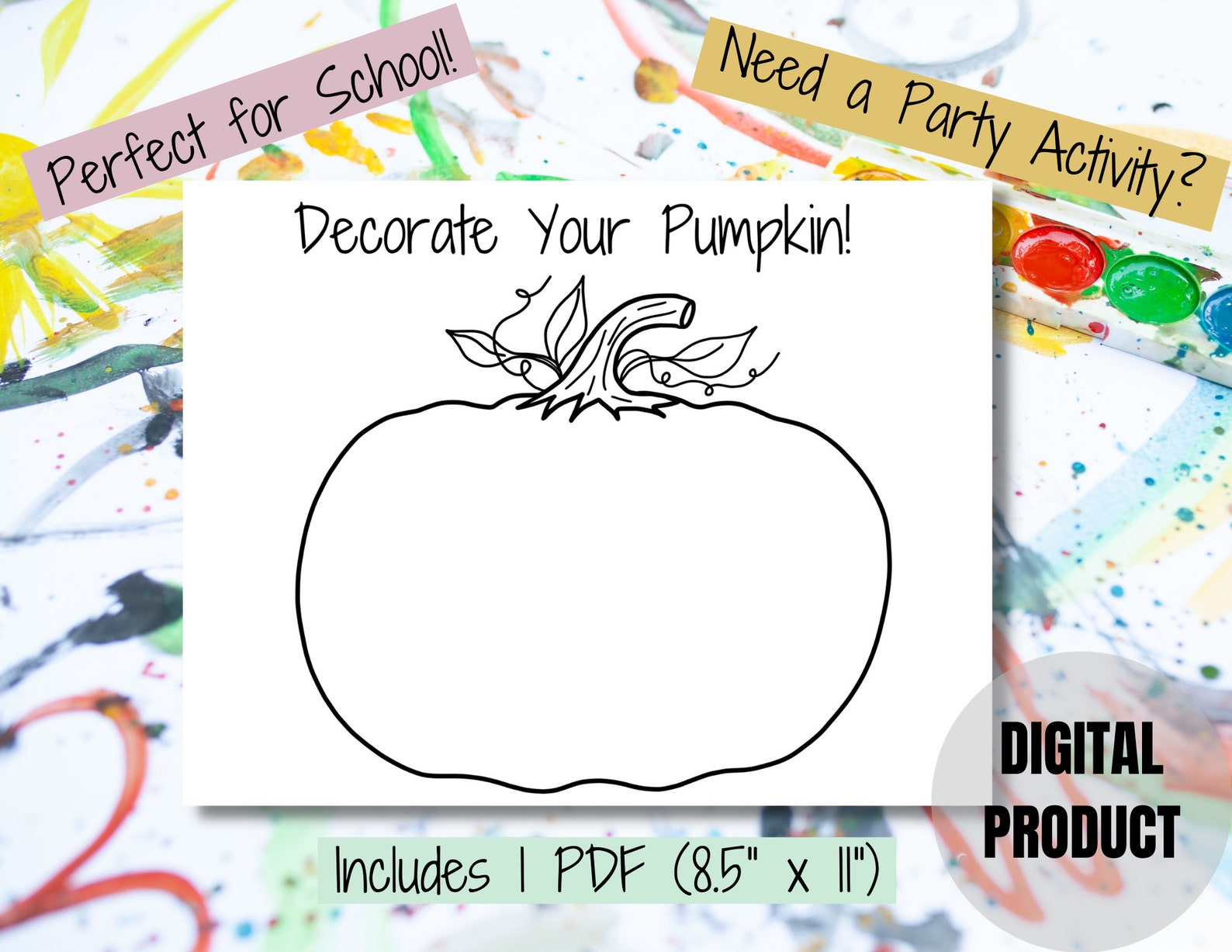 Printable Decorate Your Pumpkin, Halloween Party Coloring Sheet, Fall ...