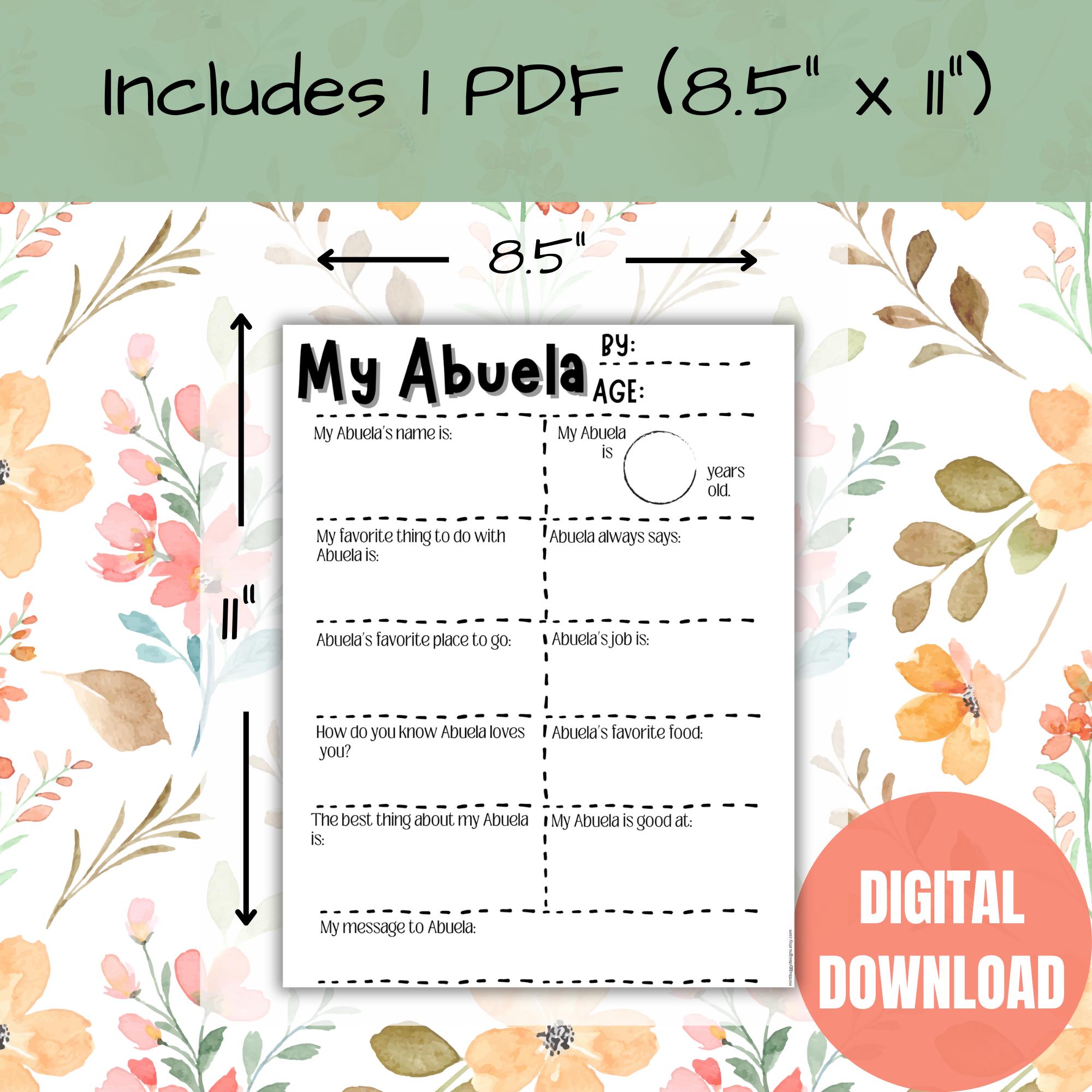 Printable My Abuela Worksheet, All About My Abuela, Abuela Birthday ...