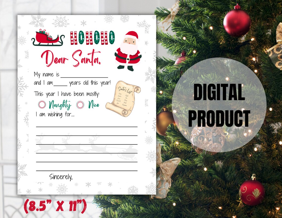 Printable Dear Santa Letter Template Christmas Wish List - Etsy
