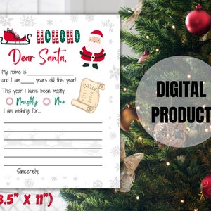 Printable Dear Santa Letter Template Christmas Wish List - Etsy