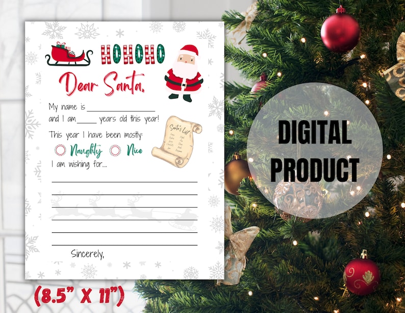 Printable Dear Santa Letter Template Christmas Wish List - Etsy