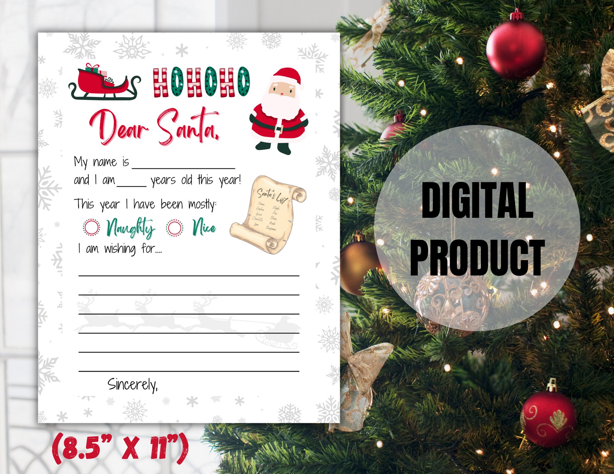 Printable Dear Santa Letter Template Christmas Wish List - Etsy