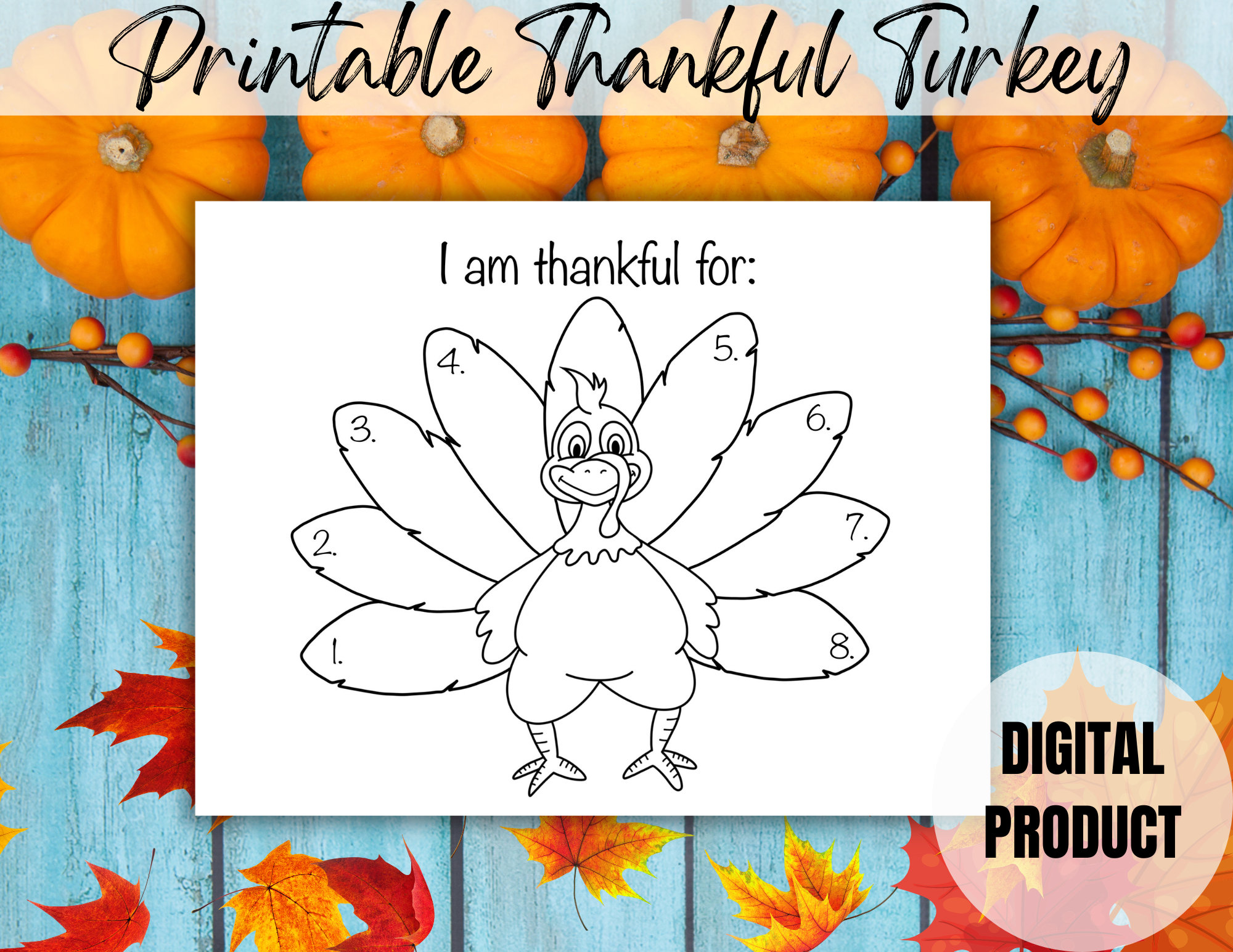 Printable Thankful Turkey Thanksgiving Activity for Kids - Etsy