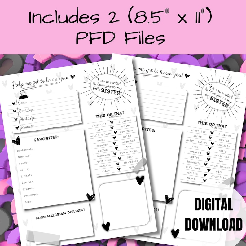 Printable Little Sister/big Sister Questionnaire, 'get to Know You ...
