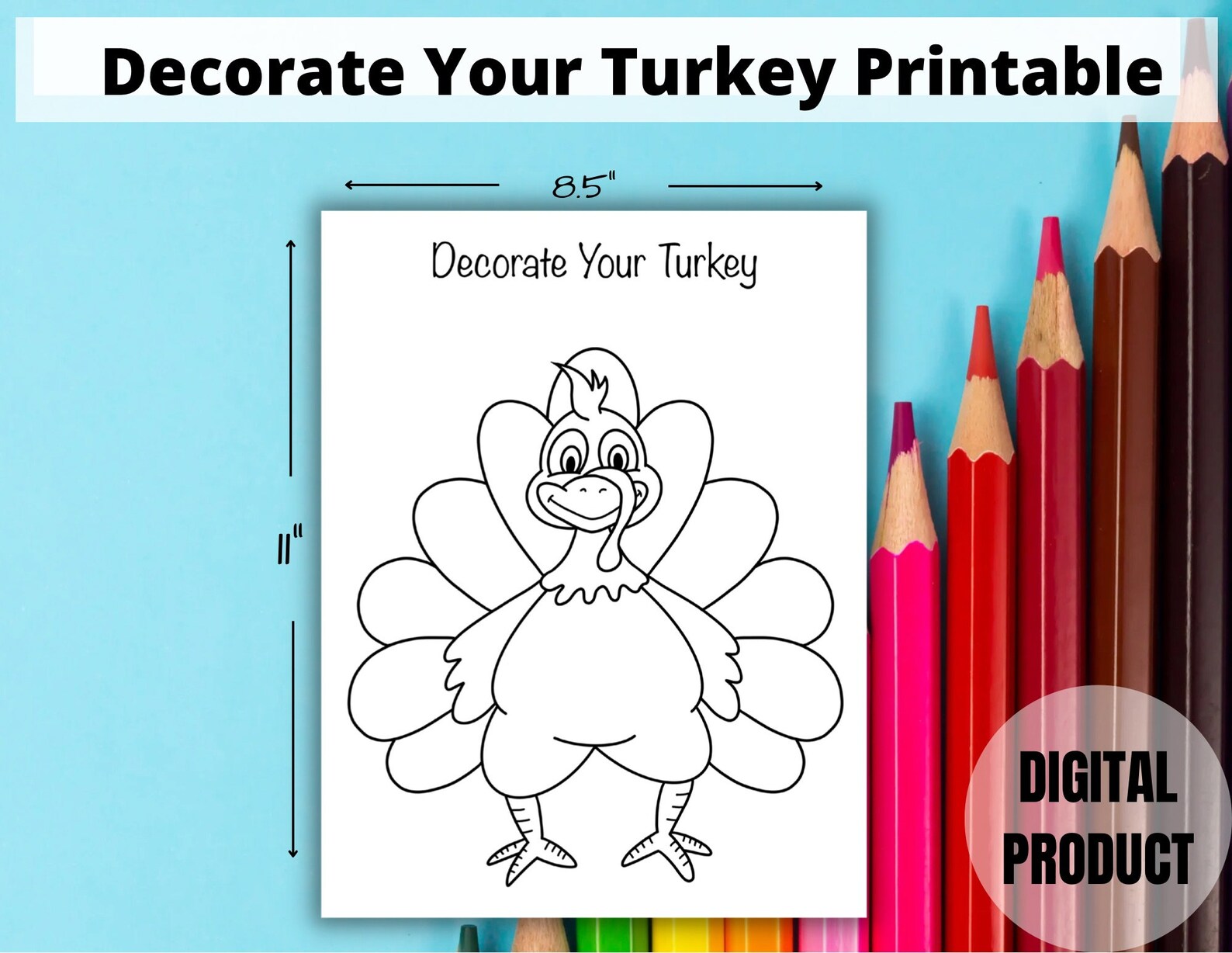 Printable Decorate Your Turkey Coloring Sheet Thanksgiving - Etsy