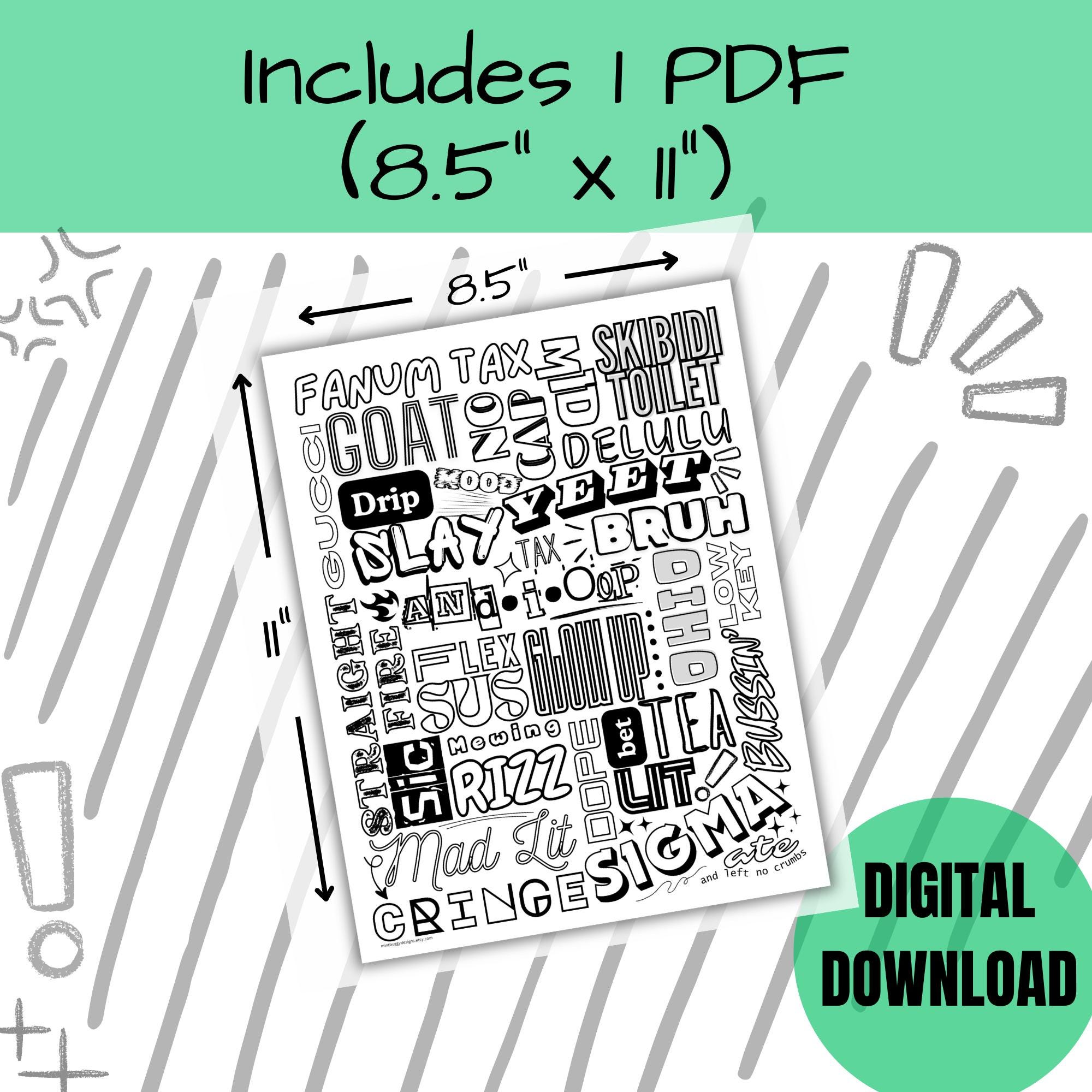 Teen Slang Coloring Page, Gen Z Slang Birthday Printable, Middle School ...