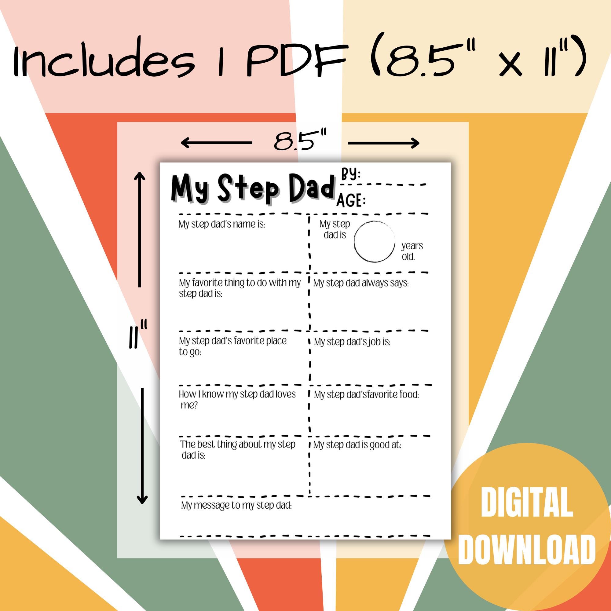 Printable Step Dad Worksheet, About My Step Dad, Gift for Step Dad ...
