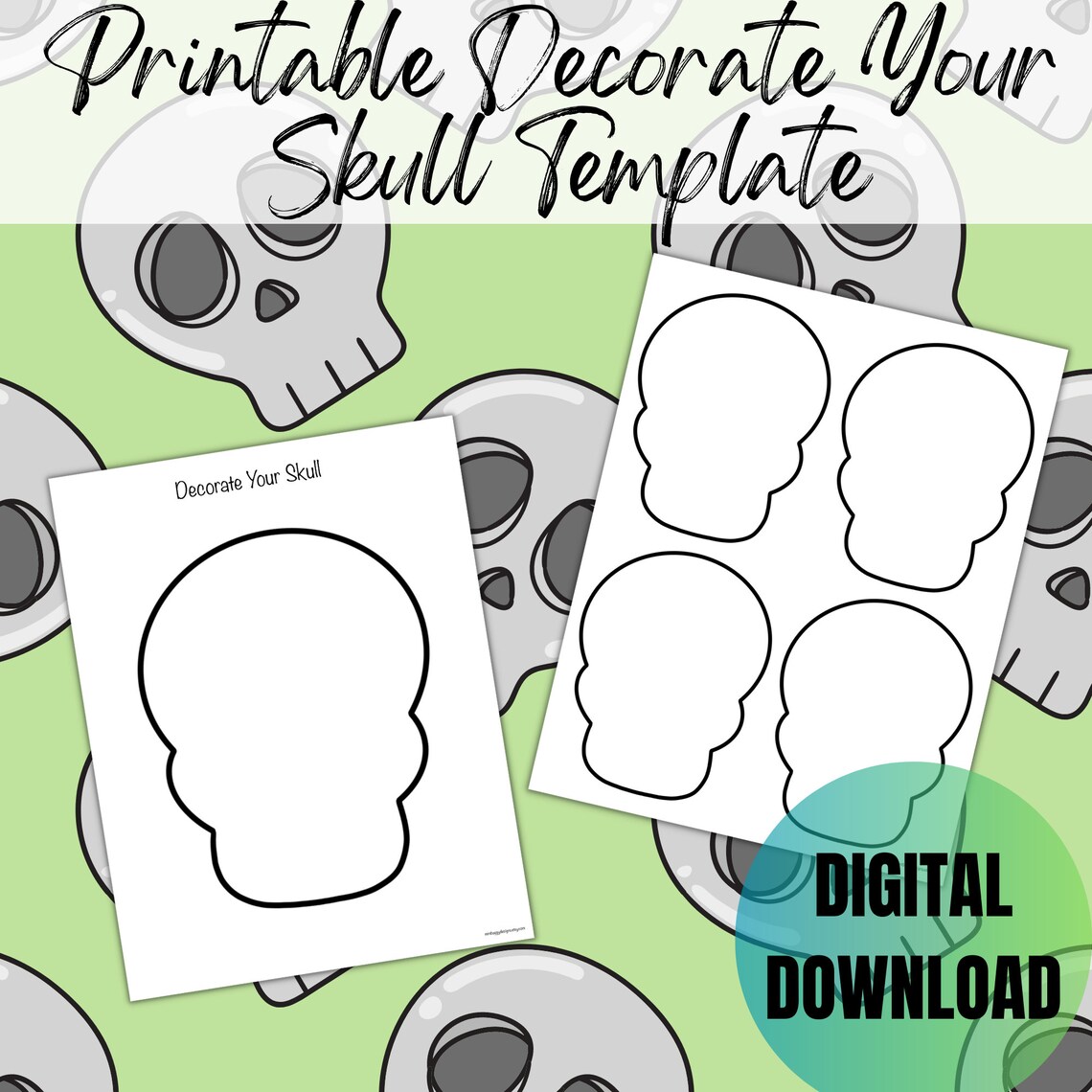 Printable Skull Decorating Template, Halloween Activity (digital ...