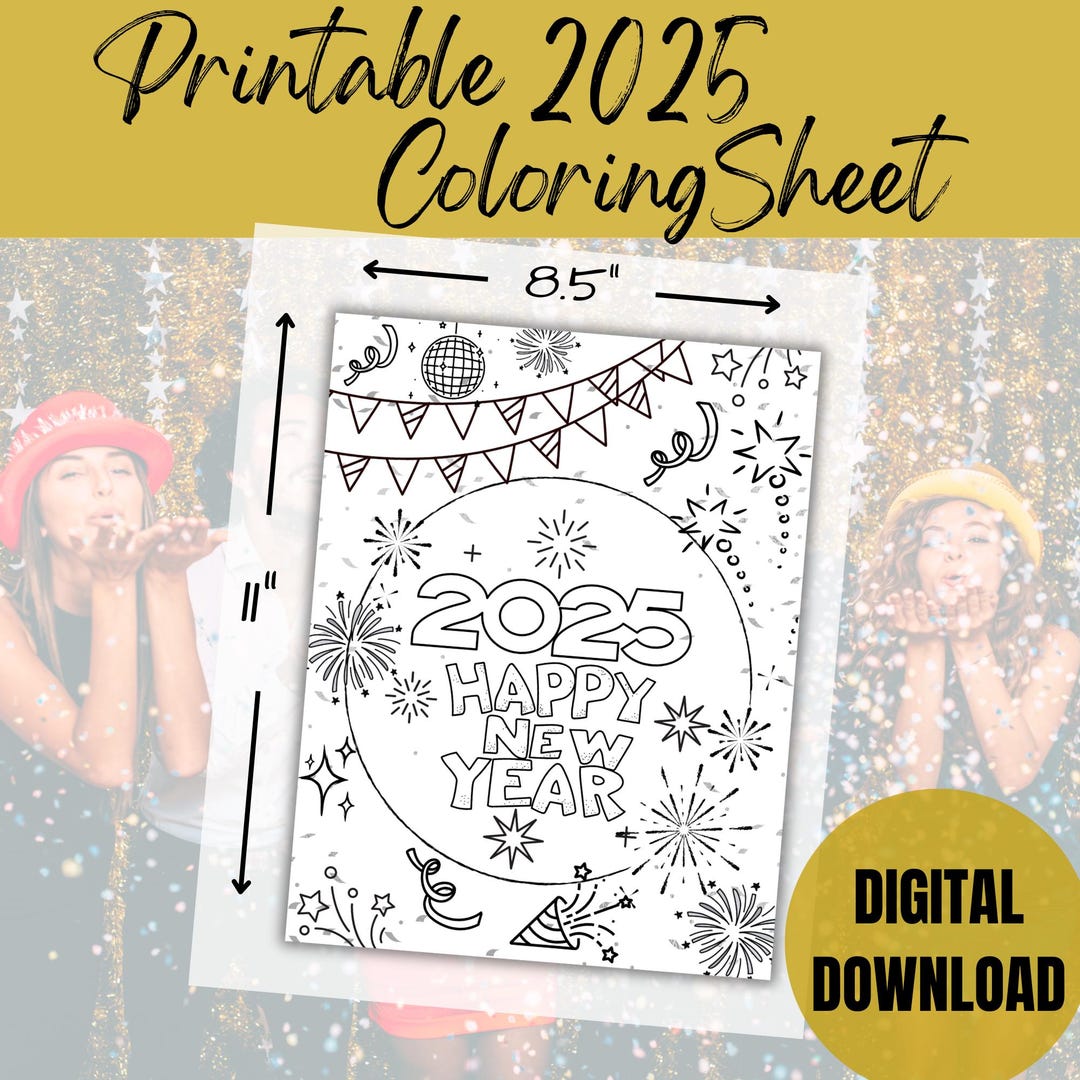 Printable 2025 Coloring Sheet, New Years Coloring Sheet, Kids New Year ...